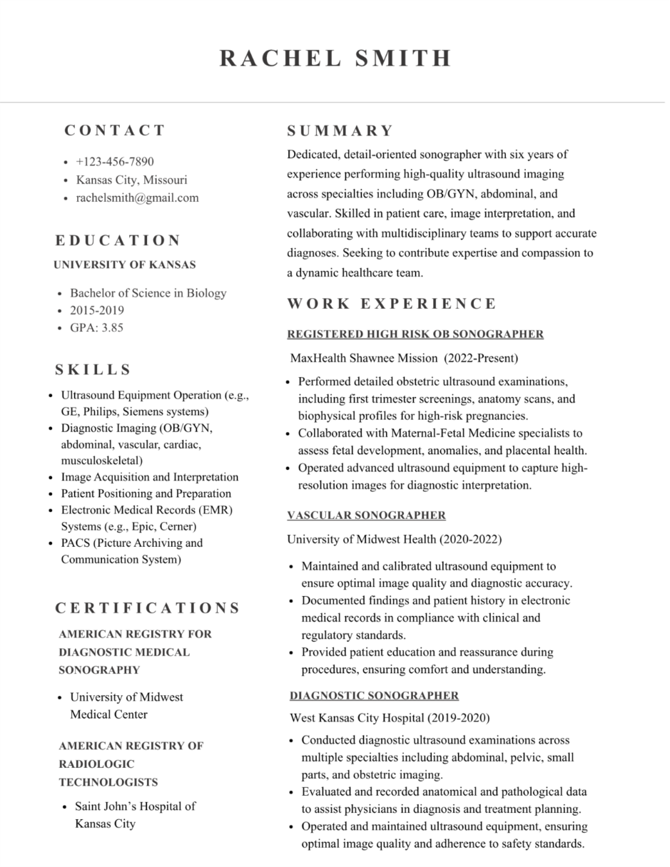 Sonographer resume guide: how to create a standout resume with Favorite ...